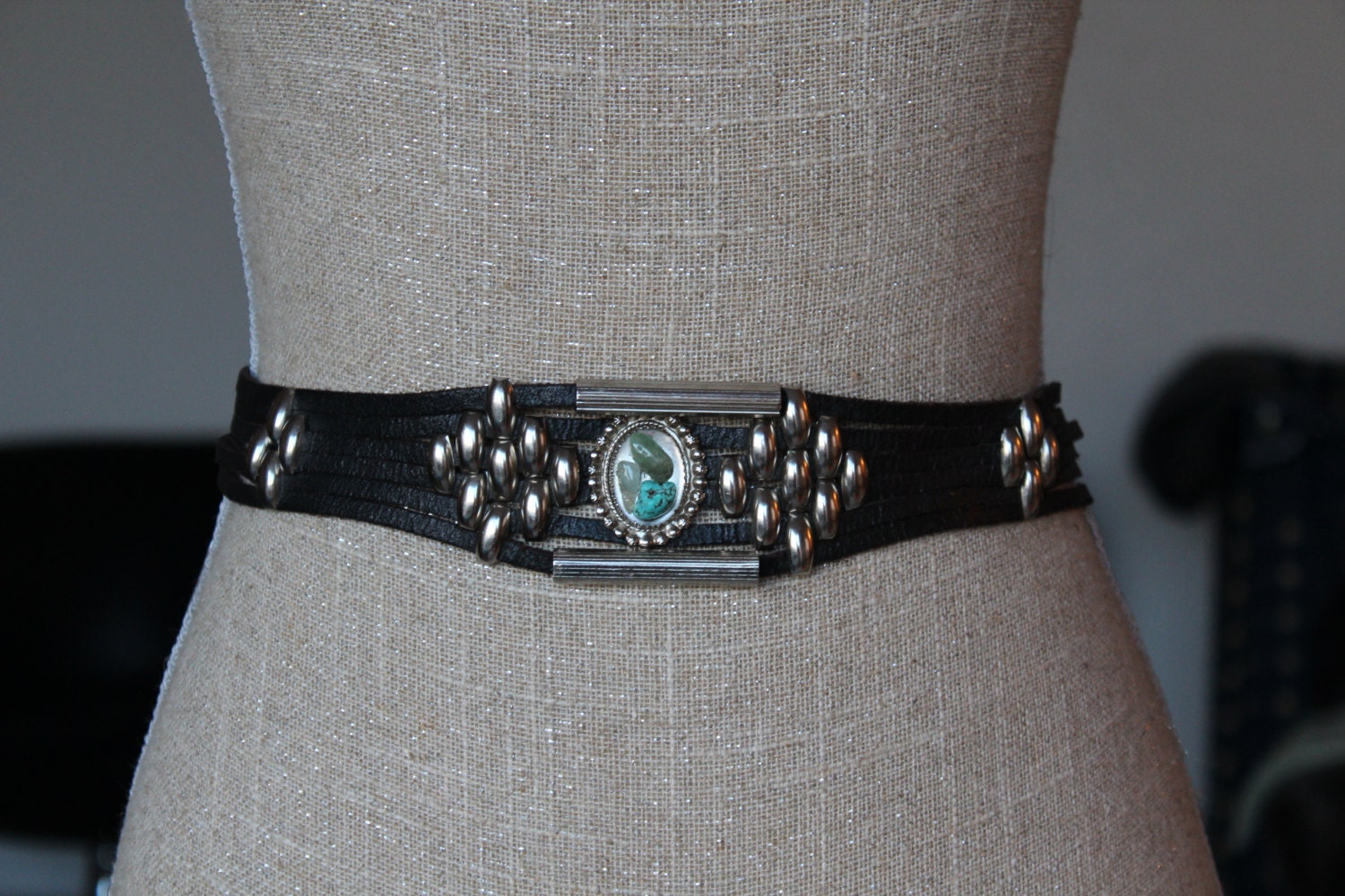 Vintage rocker black leather belt with silver metal detail and genuine ...