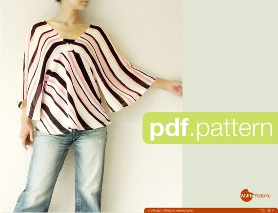 PDF sewing pattern Women Kimono sleeve tunic Warabi size