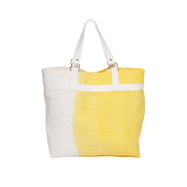 Ombre Linen Tote Bag with Yellow gradient. Shoulder bag. Shopping bag ...