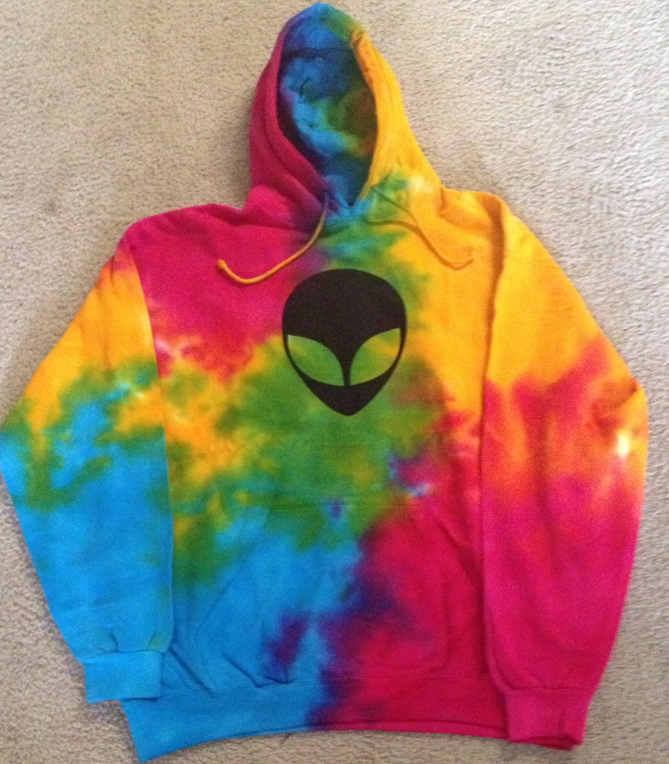 Tie dye rainbow alien head hoodie sweatshirt