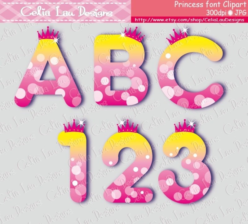 Princess Font Digital Clip Art / Cute Princess Alphabet and