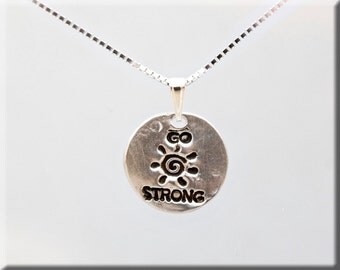 Runners Necklace, Athletic mantra, Encourage, Fine silver handmade sun ...