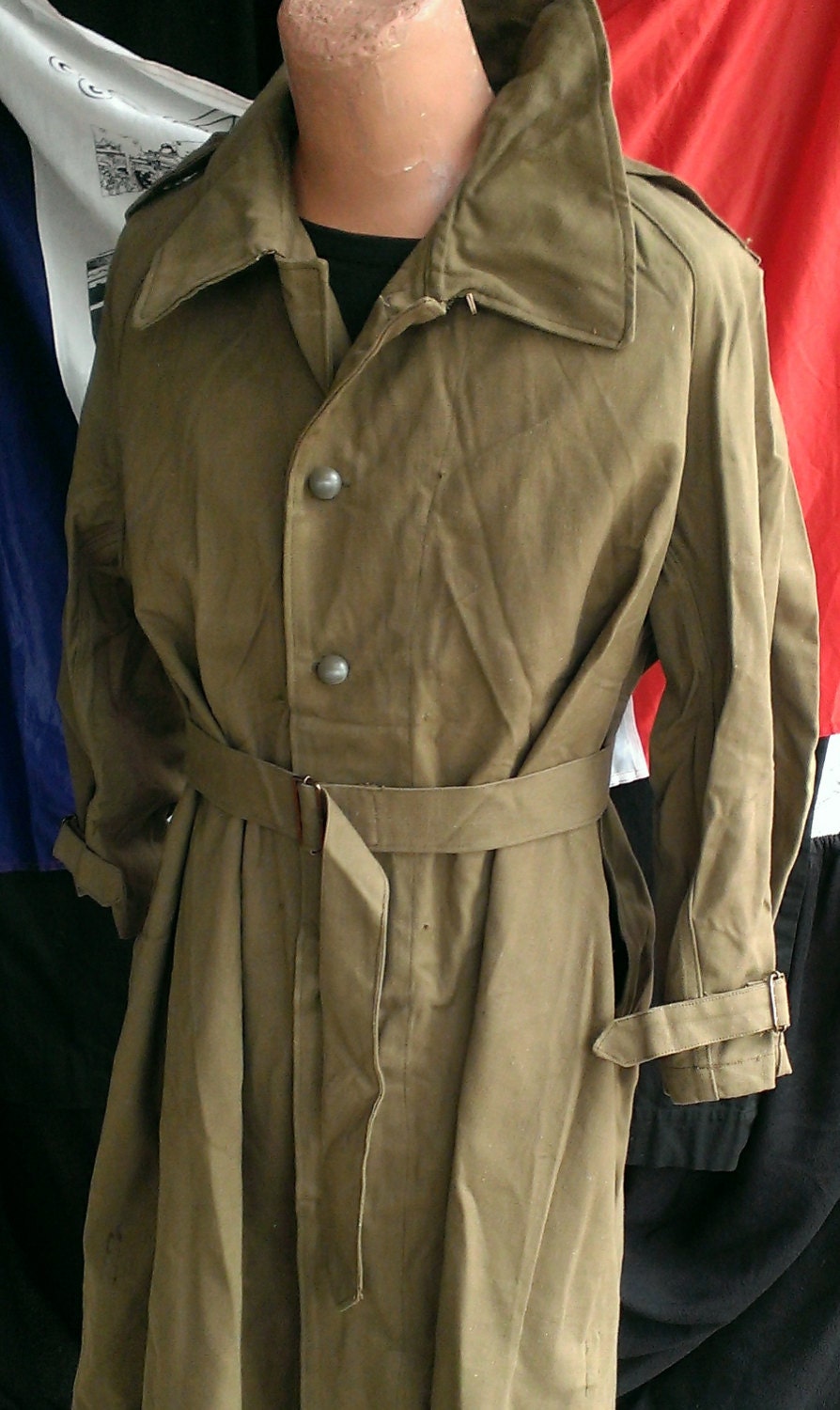 WWII French Military Olive Drab XL Motor-Cycle Duster/Long