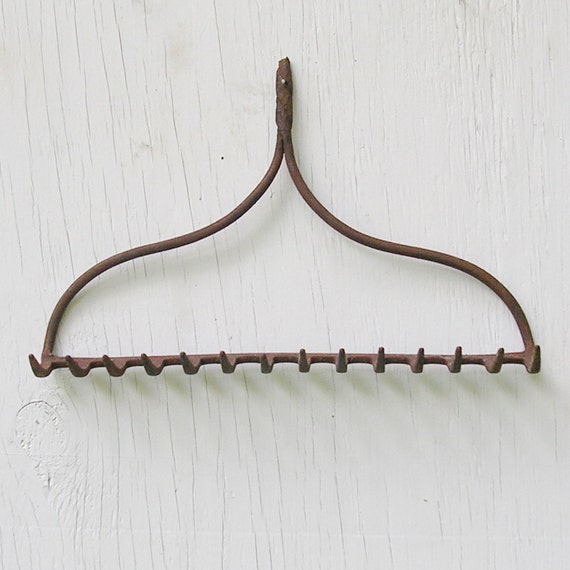 Antique Vintage Iron Rake Head Old Rusty Rake Head Primitive