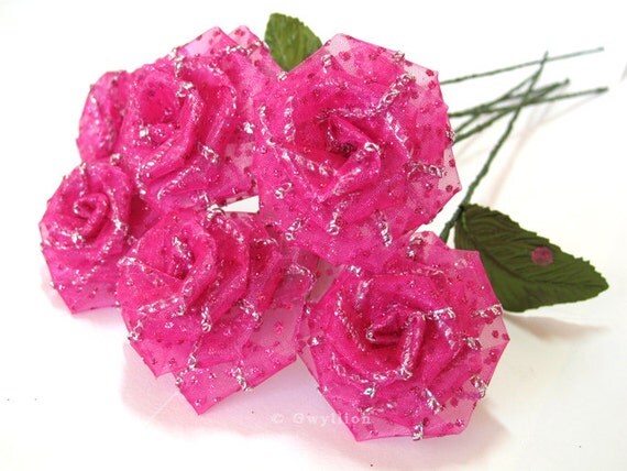 Bright Pink Glitter Rose Bouquet