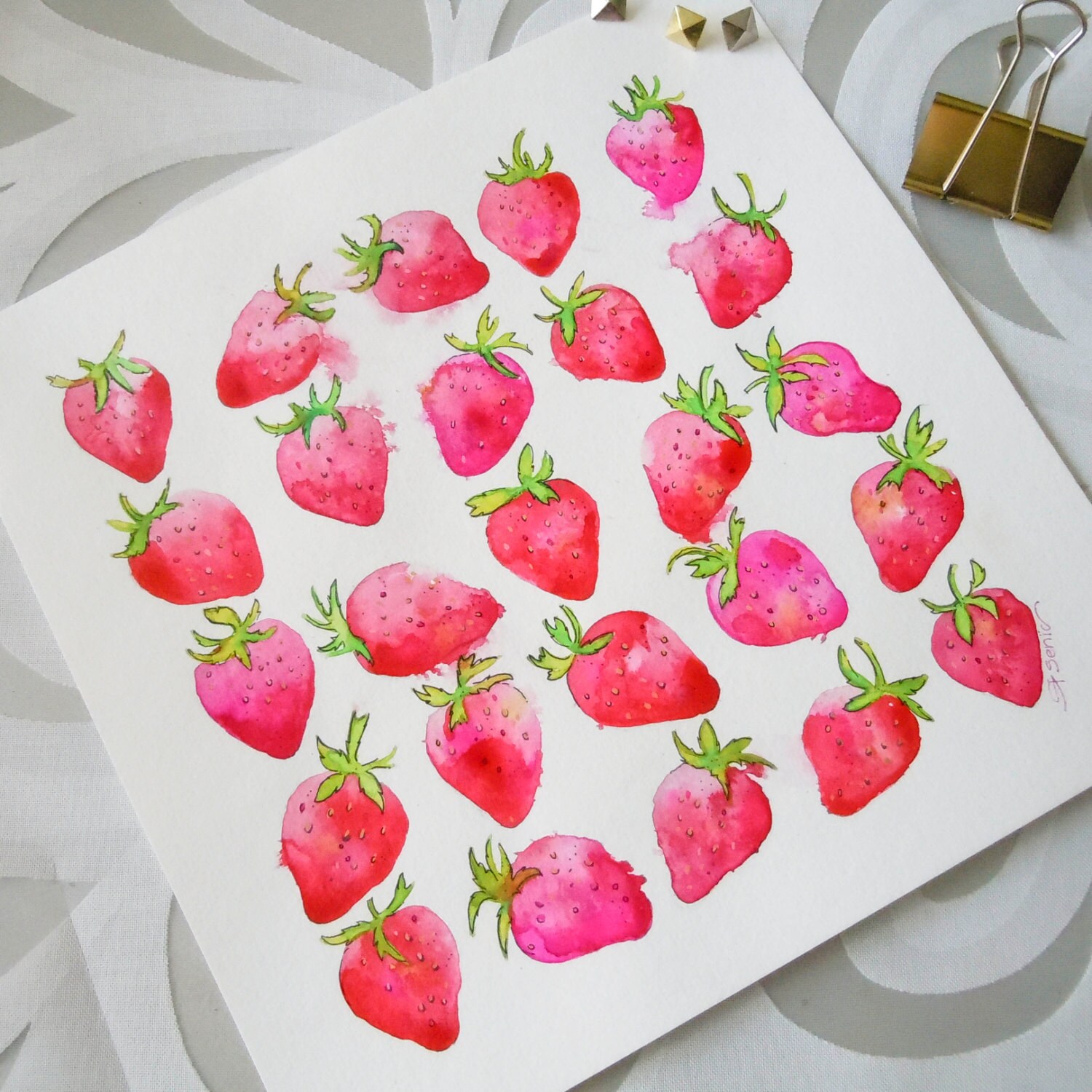 Strawberry Watercolor Original Painting-Red Painting-Original