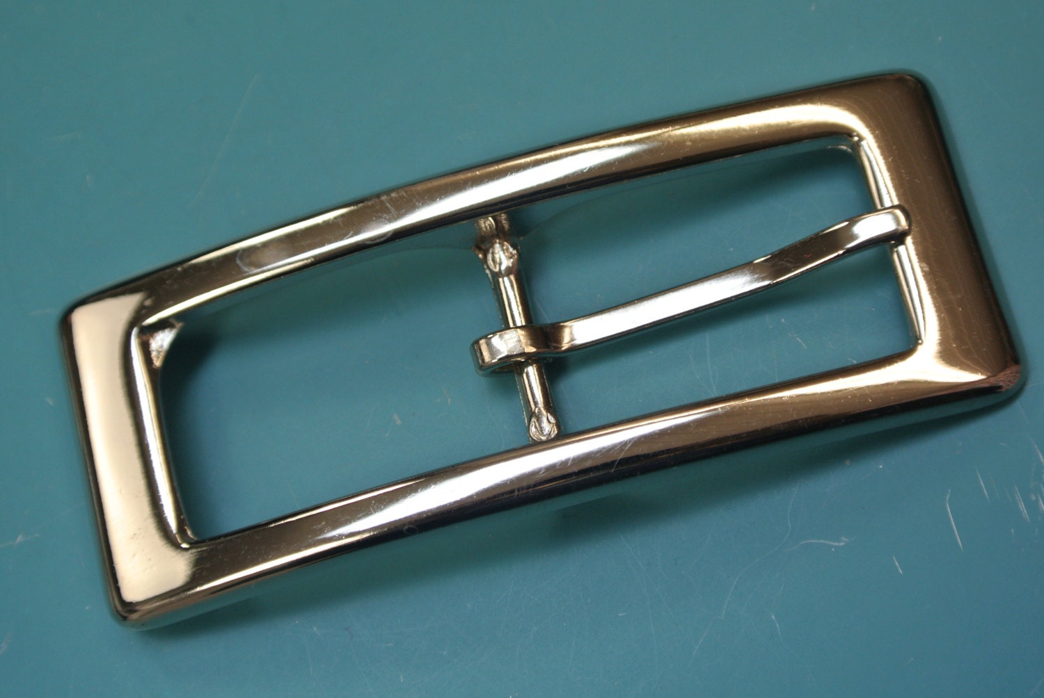 Large strong unused vintage 1960s rectangular silvercolor metal belt ...