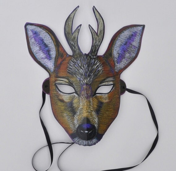 Deer Mask with Antlers by vickismithart on Etsy