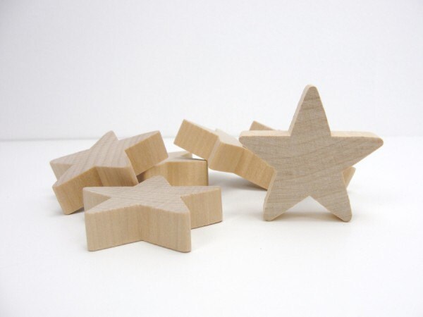 6 Wooden 2 inch stars Traditional 2 x 1/2 star