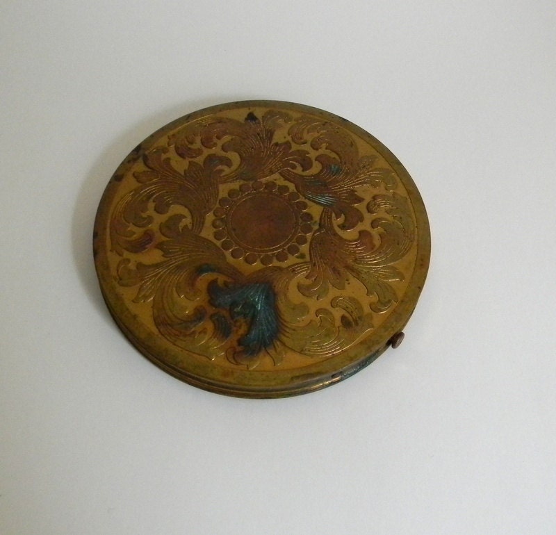 Vintage Compact, Round Powder Compact, Vintage Metal Mirror Compact Rex ...