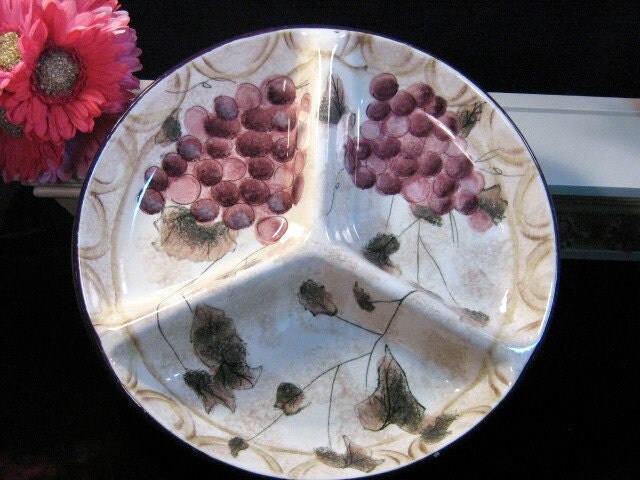 Vintage Oneida Dinnerware Veneto Grape 3 Part Divided Platter Relish ...