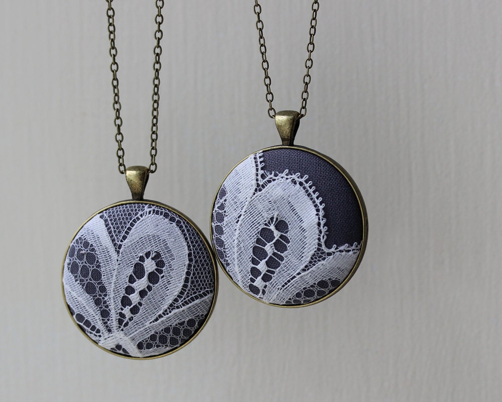 Slate Gray Jewelry Vintage Lace Necklace White by TheWhirlwind