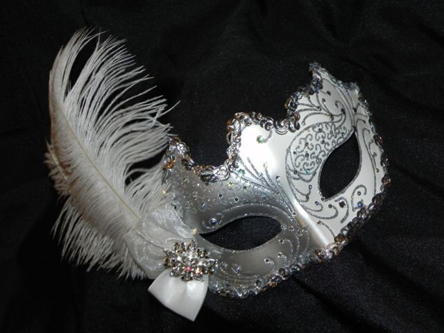 White and Silver Venetian Masquerade Bridal Mask Made to