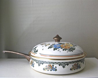 1970s Vintage ASTA Enamelware Large Frying Pan with Lid Amsterdam Pattern