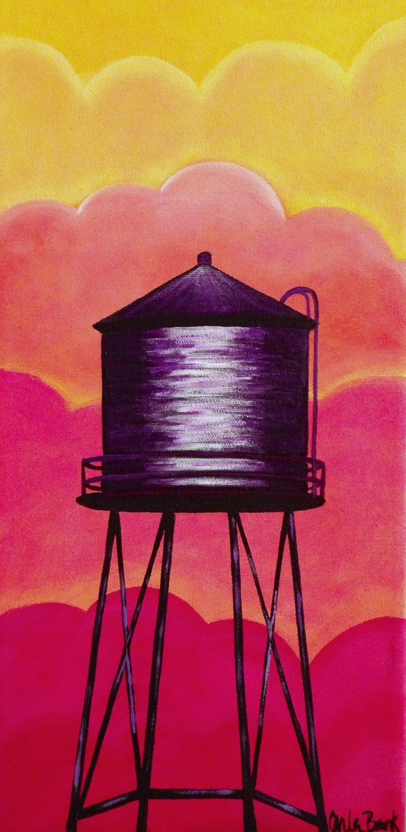 Items similar to Water tower 10x20 original painting on Etsy