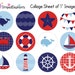 Nautical Clip Art Sail Boat Clipart Red and Navy Digital