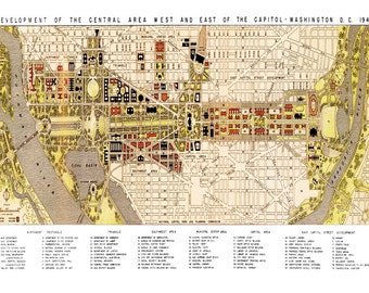 Washington Map DC Street Map Vintage Print Poster