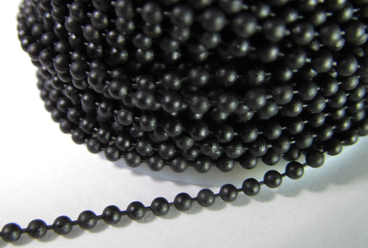 2 Ft Matte Black 2mm Brass Ball Chain Ch220 by VintageBeadCache