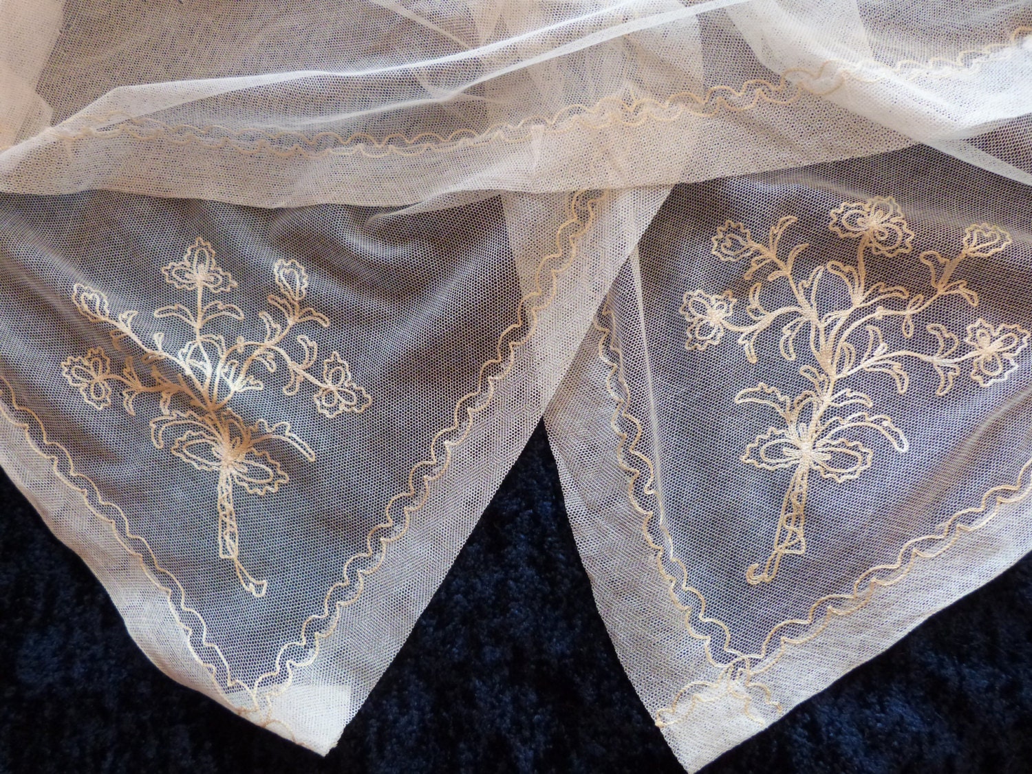Antique French white lace wedding veil cathedral veil w hand ...