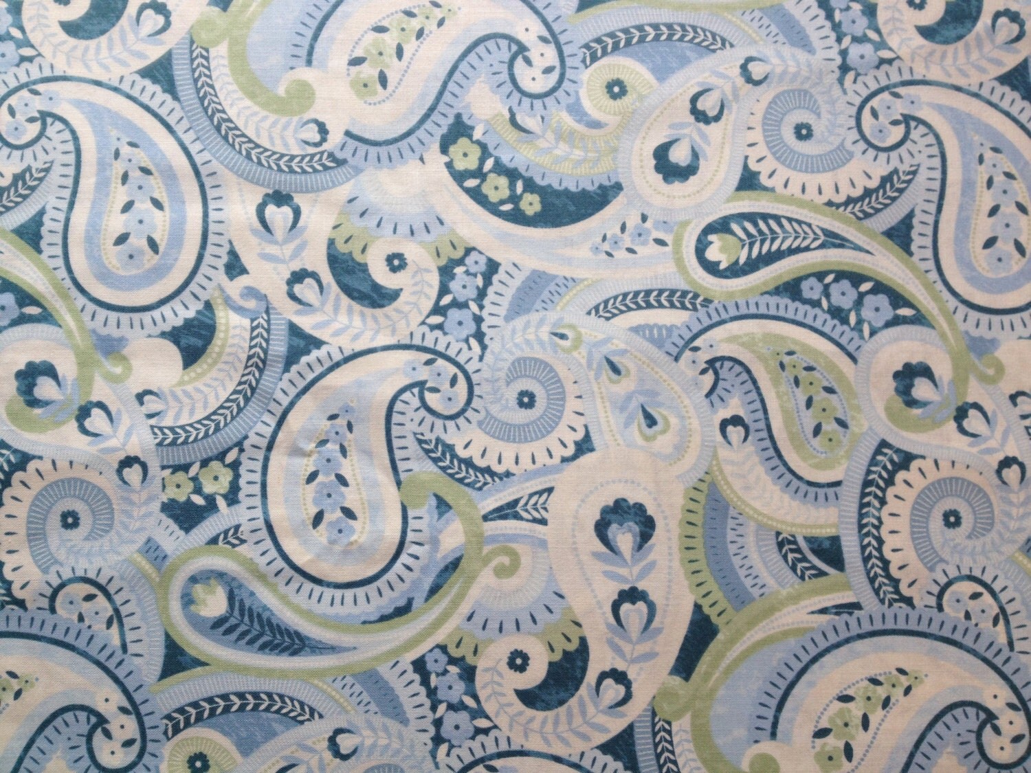 Paisley Cotton Fabric Metre Misty Blue Green by DaisyPatchwork