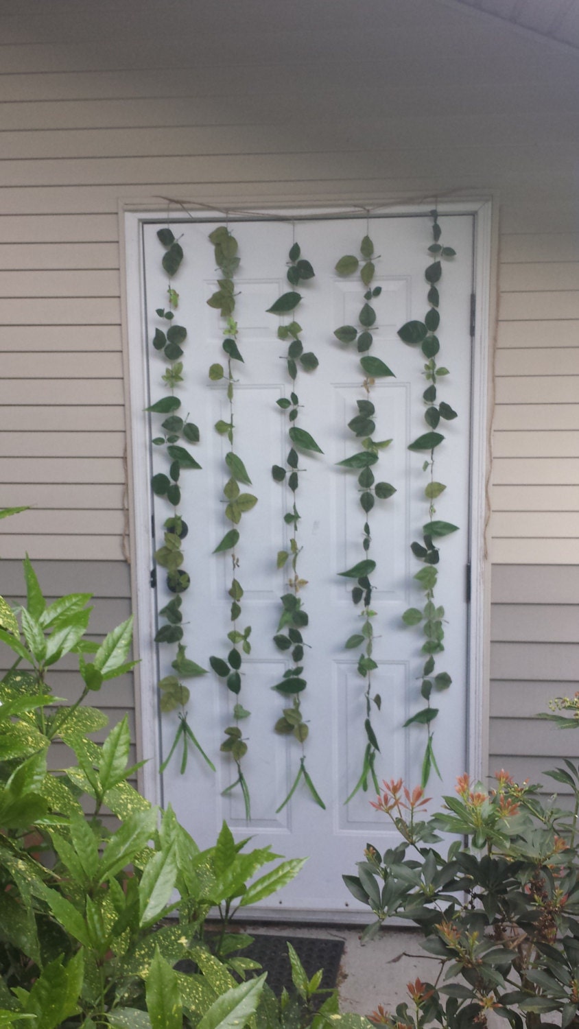 Upcycled Leaves Garland Doorway Curtain Green Leaves Upcycled Leaves Garland Doorway Curtain Green Leaves