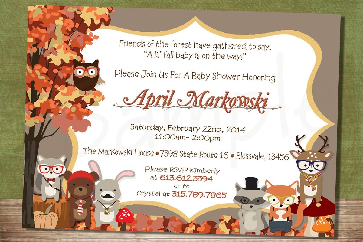 Whimsical Hipster Fall Forest Themed Baby Shower Invitation