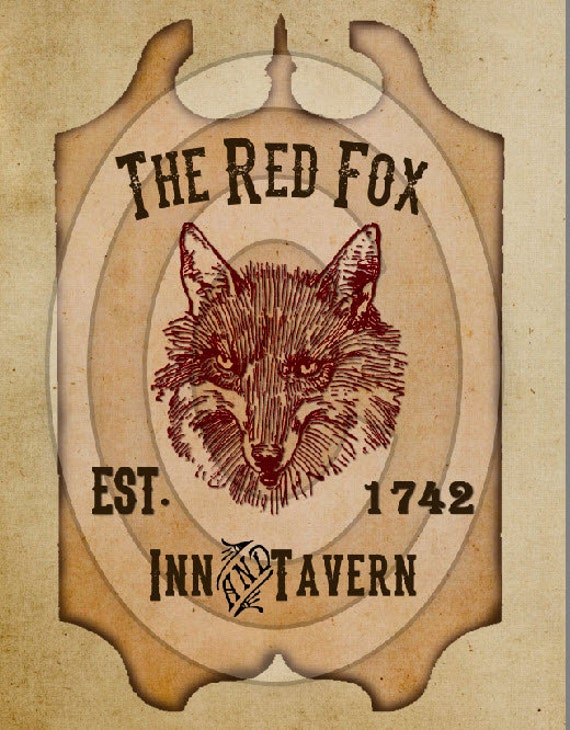 Primitive Red Fox Inn Tavern Pub Sign Feedsack Feed Sack Logo