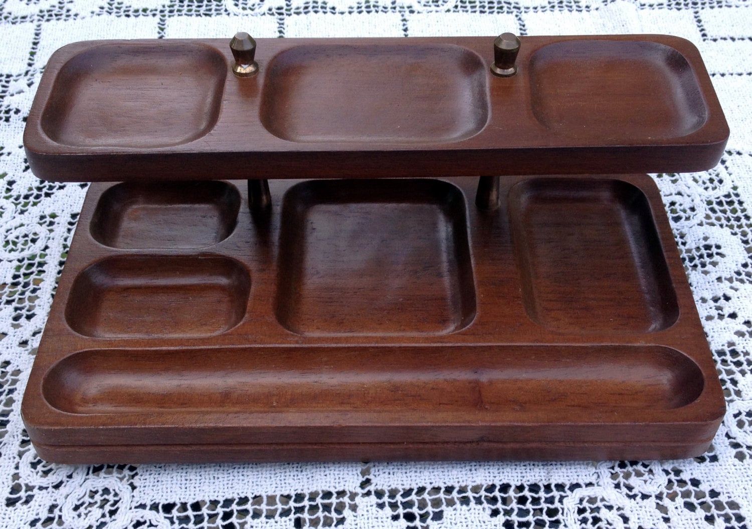 Dresser Valet Key Tray Wood Vintage 2 Tier Jewelry Holder Accessory ...