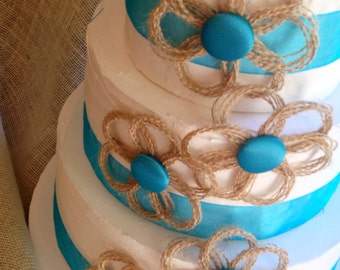 Coral and Turquoise Cake Topper Burlap Rustic Party
