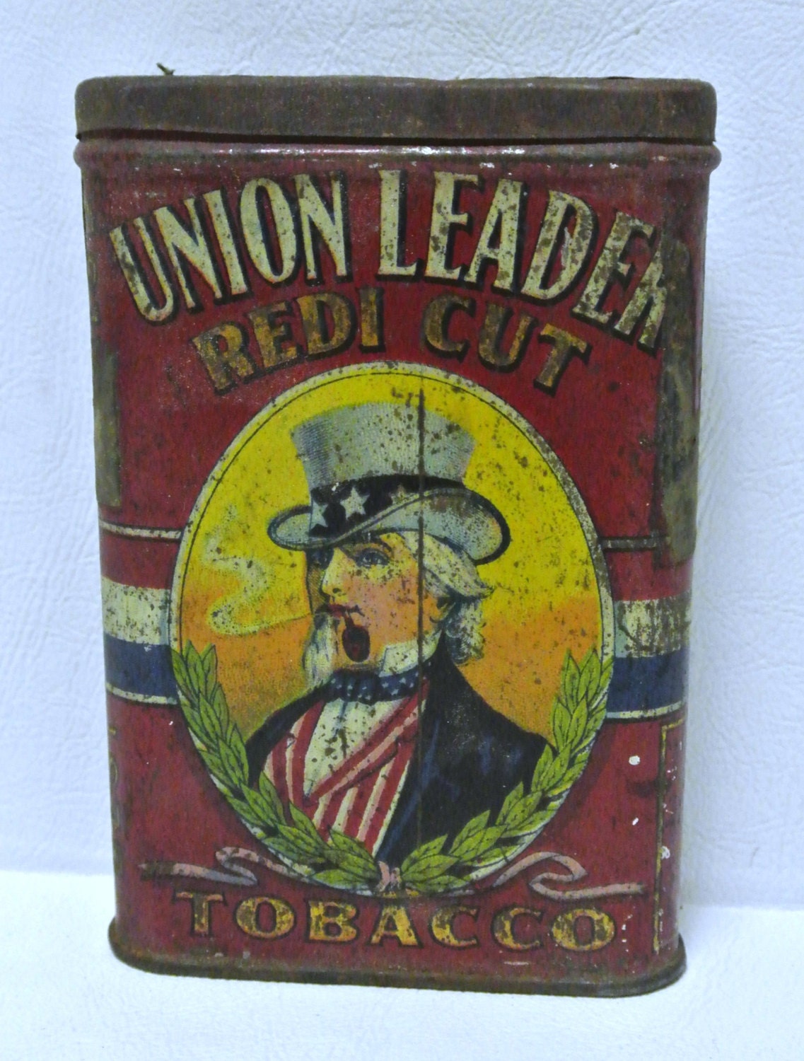 Antique Vintage Union Leader Redi Cut Vintage Tobacco Tin