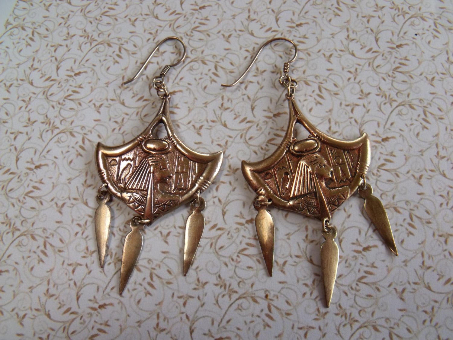 Beautiful pair of Eqyptian revival style drop pierced vintage jewelry ...