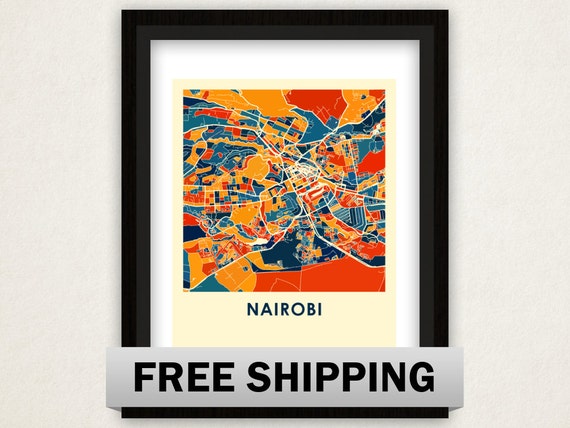 Nairobi Map Print Full Color Map Poster by iLikeMaps on Etsy