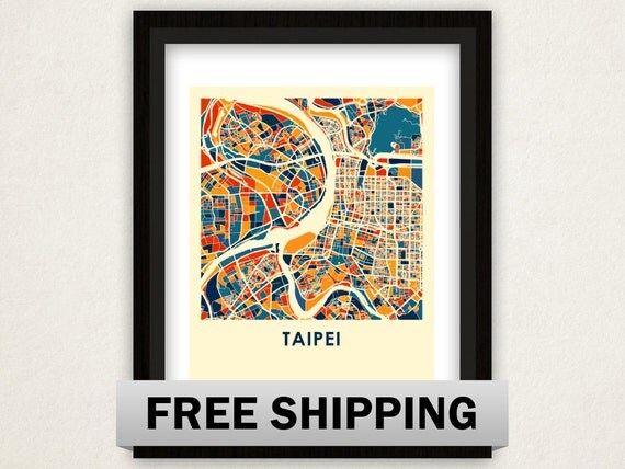 Taipei Map Print Full Color Map Poster by iLikeMaps on Etsy