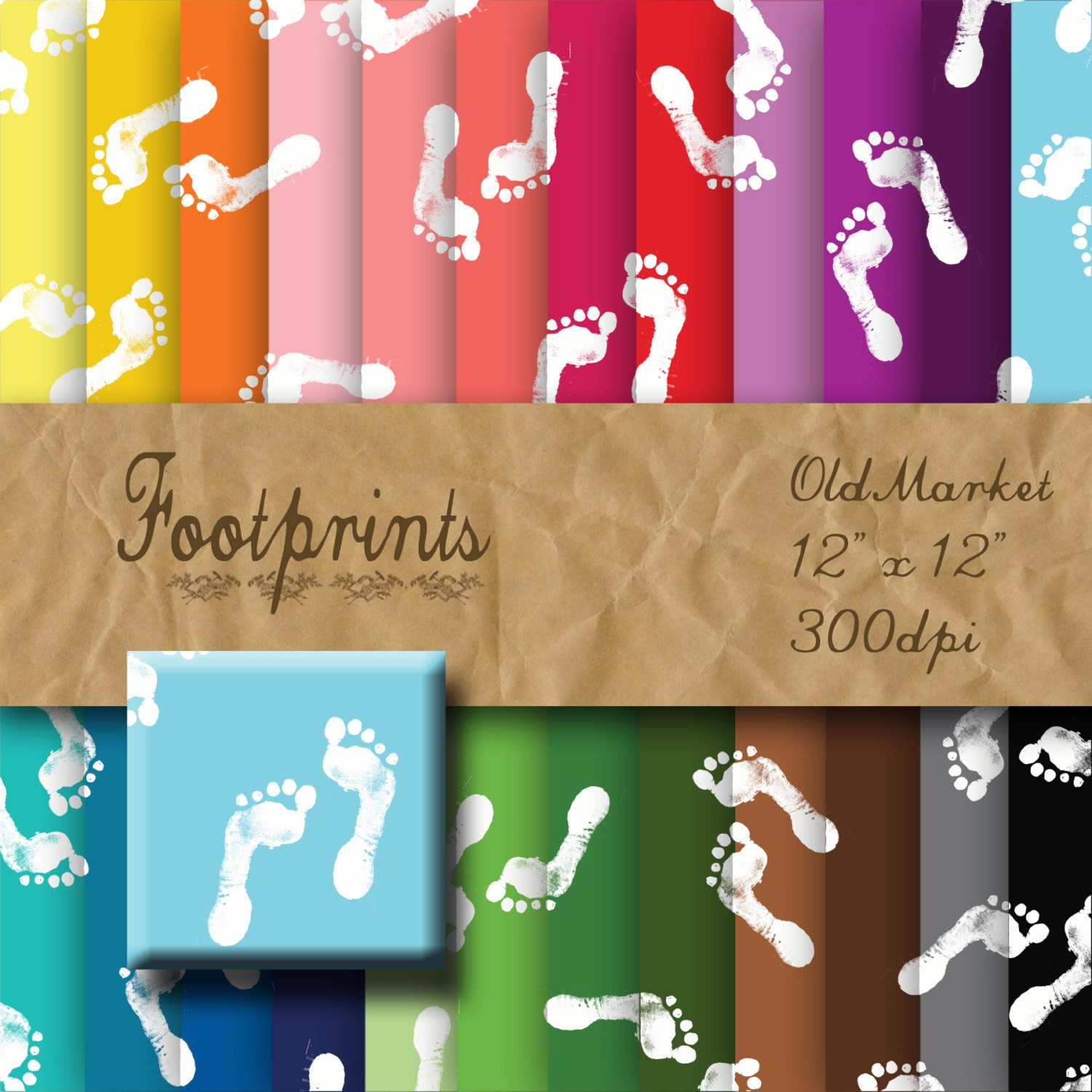 Footprints Digital Paper Colorful Footprints Backgrounds
