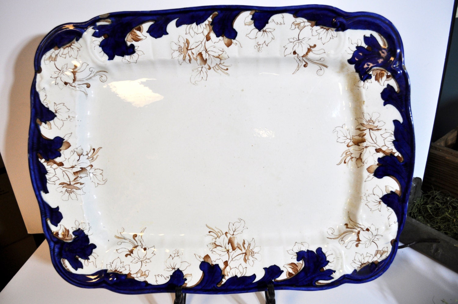 HugeBlue and White platter, Antique English, Vintage platter sm chip ...