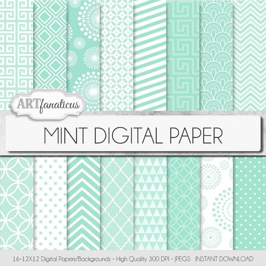 16 Mint digital papers MINT color backgrounds with