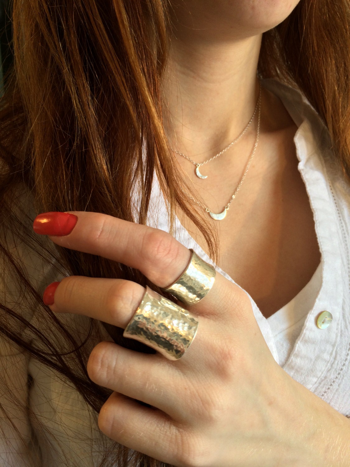 Sterling Silver Wide Band Ring 14mm Hammered Anticlastic