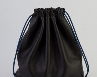 Unisex Cow Leather Drawstring Backpack