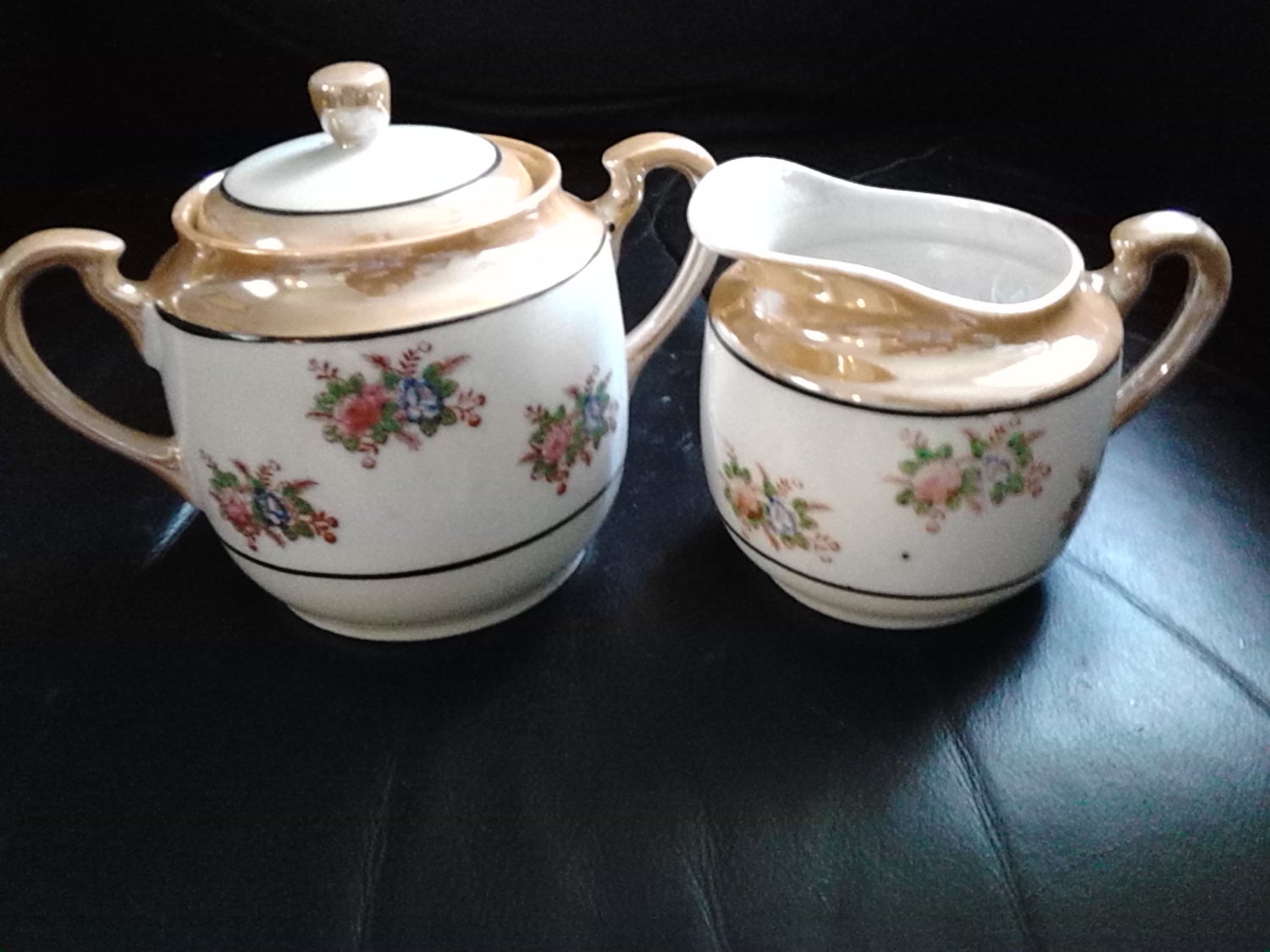 Vintage Japanese Orange Luster Ware Hand Painted Floral Sugar and ...