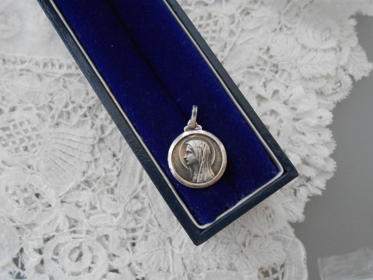 Silver religious pendant 1920’s signed real silver