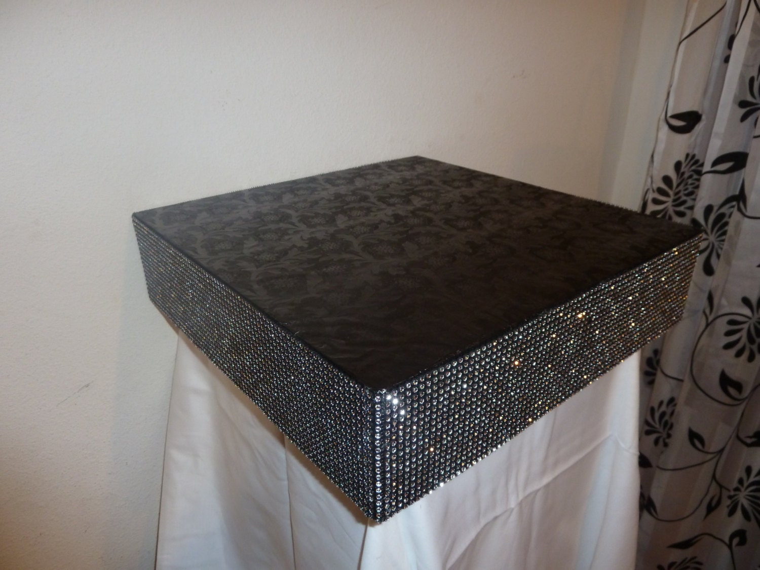 square black silver faux rhinestone wedding cake stand