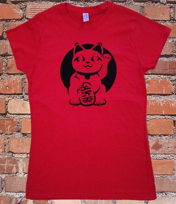 Japanese Lucky Cat Maneki-neko Ladies T-Shirt
