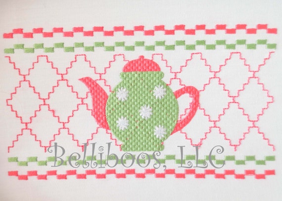 Tea Pot Faux Smocking Tea Pot Embroidery Design Faux