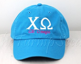 Chi Omega Sorority Baseball Cap - Custom Color Hat and Embroidery.