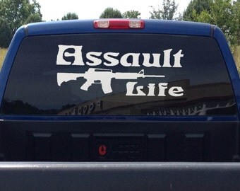 Assault Life sticker decal (12.5" x 25") 2A Large Molon Labe window ...