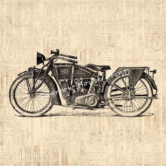 Antique Classic Motorcycle Wall Art Home Decor Vintage Motorcycle Print ...
