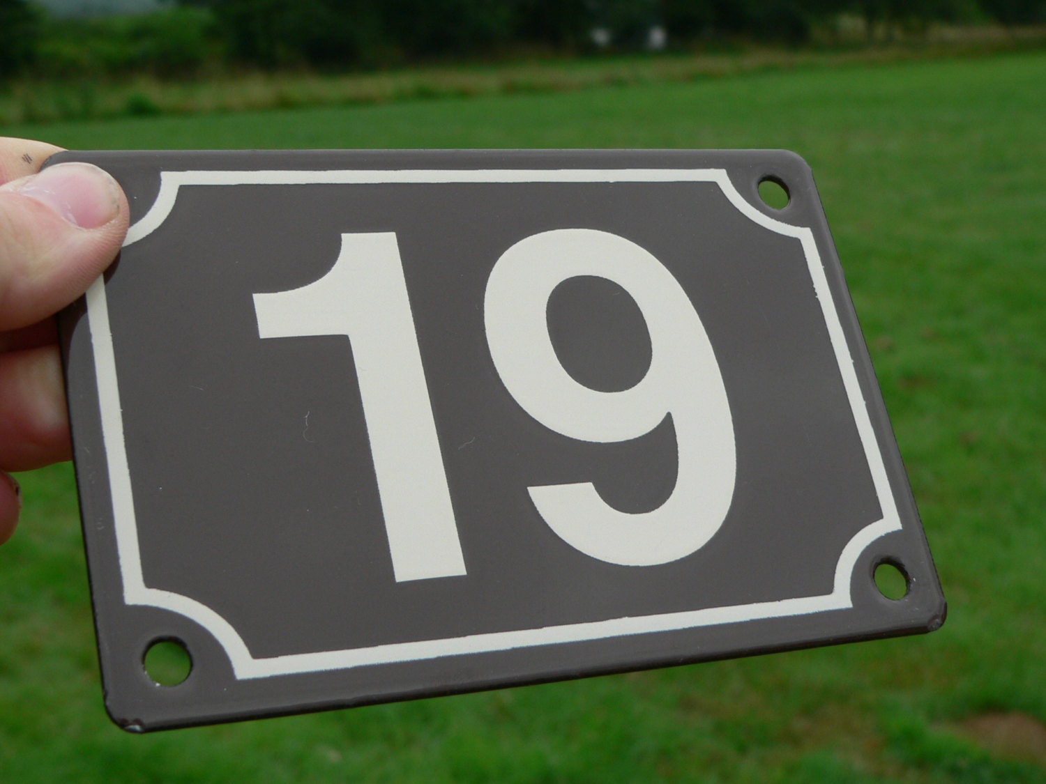 Vintage French enamel house number 19 plaque / sign. Colour brown. 6 ...