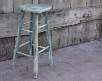 Rustic Chic, Hand Painted Barstool, rustic bar stool, wooden stool ...