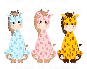 Giraffe clip art, cute giraffes, zoo, jungle, safari, baby shower ...
