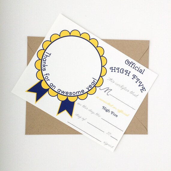 Teacher High Five Award Certificate Thank You Card in
